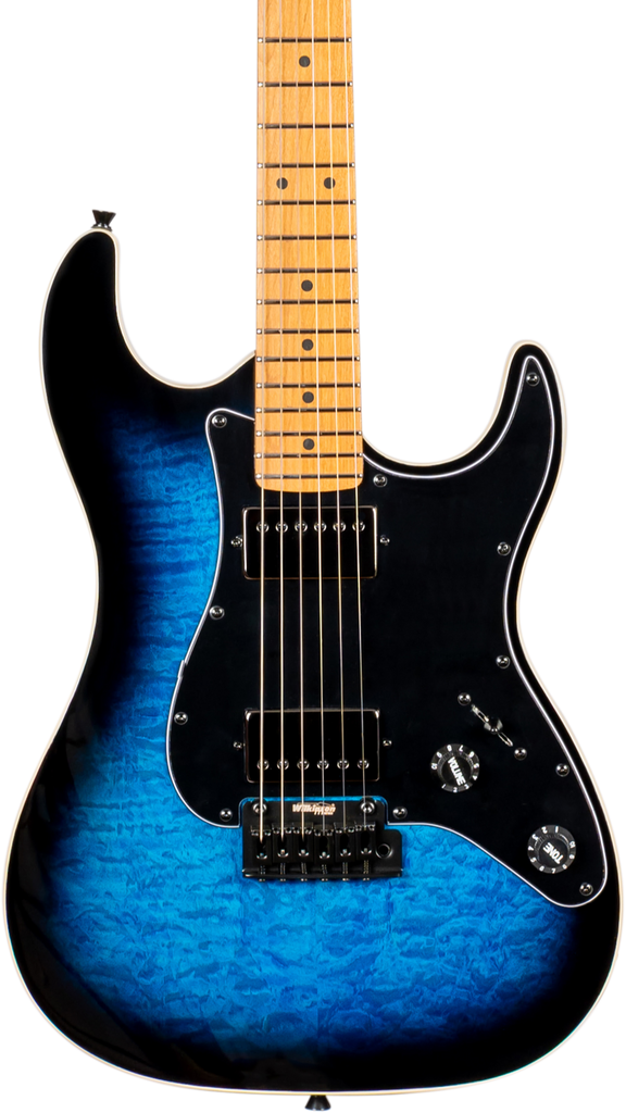 Jet Guitars JS-450 Flame Top Electric Guitar in Trans Blue Black Burst
