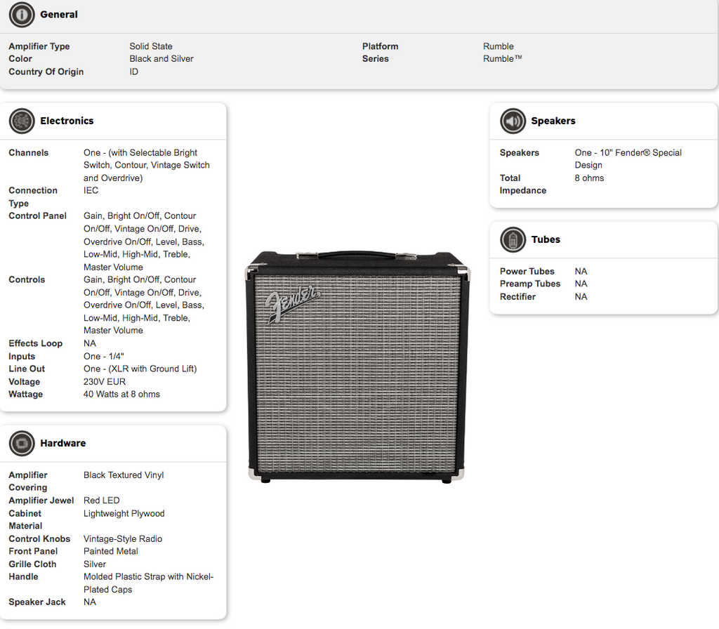 Fender Rumble 40 V3 Bass Guitar Amplifier